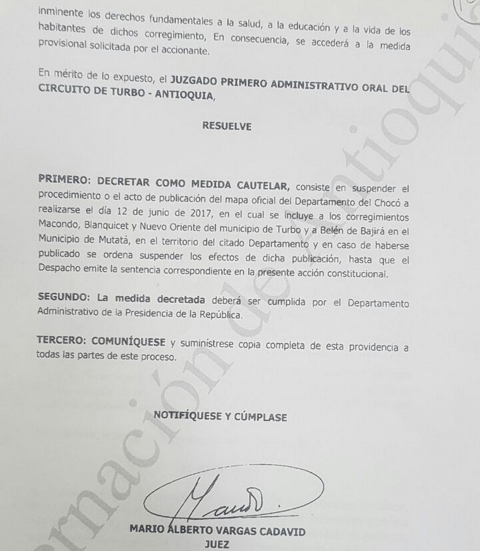 Juez de Turbo suspende publicación del mapa del Chocó establecido por ...