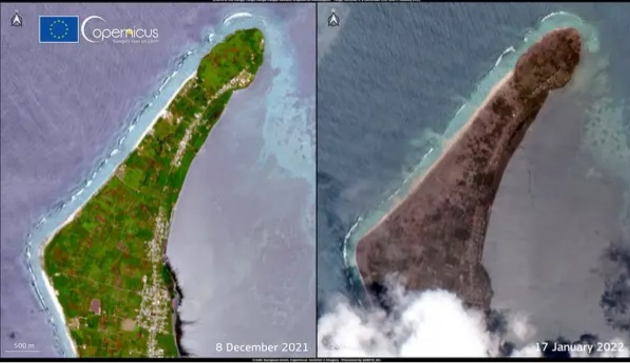 Así era y así ha quedado Tonga tras la explosión del volcán