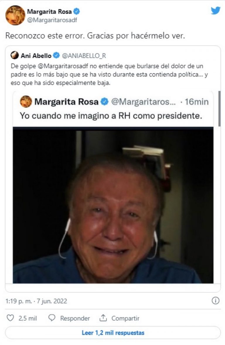 Critican a Margarita Rosa de Francisco por publicar meme de Rodolfo ...