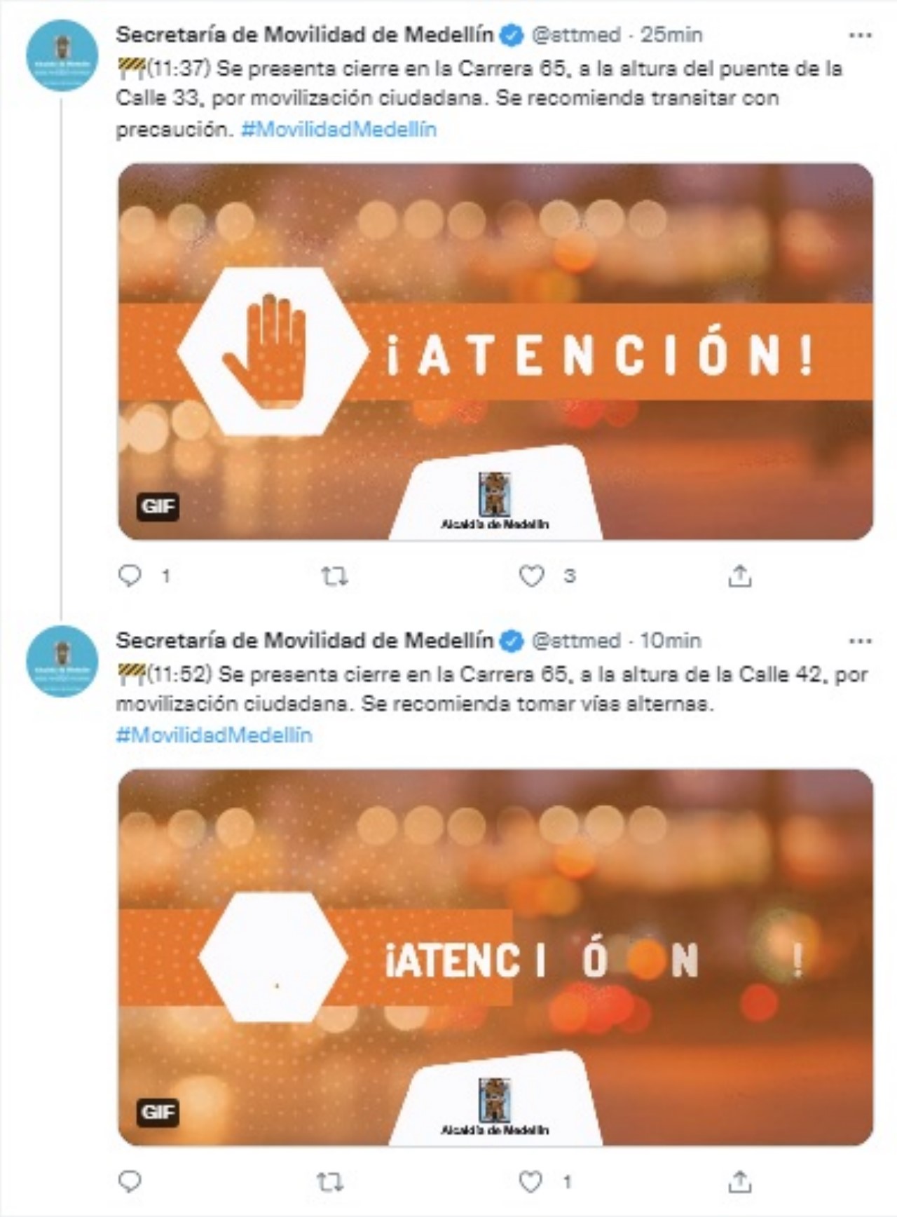 ¡OJO! Cierre en la 65, a la altura del puente de la Calle 33, por ...