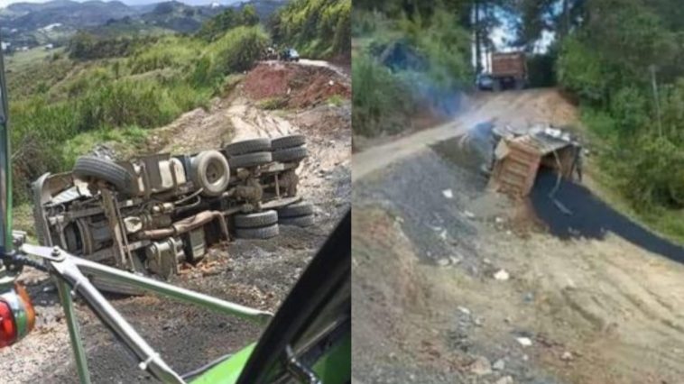 "Por el estado de la vía, una volqueta terminó volcada en Granada ...