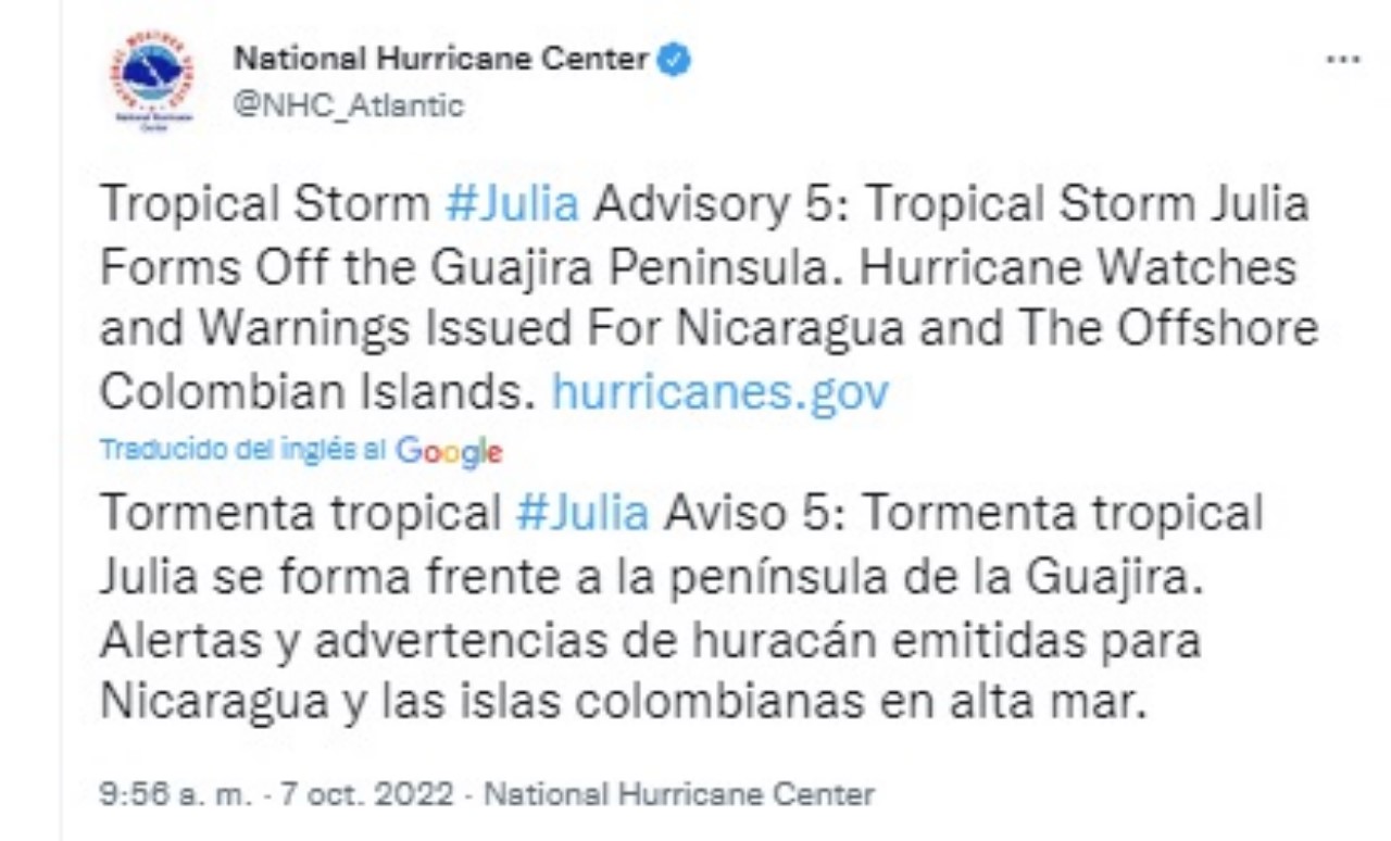 Tormenta Julia se forma frente a La Guajira