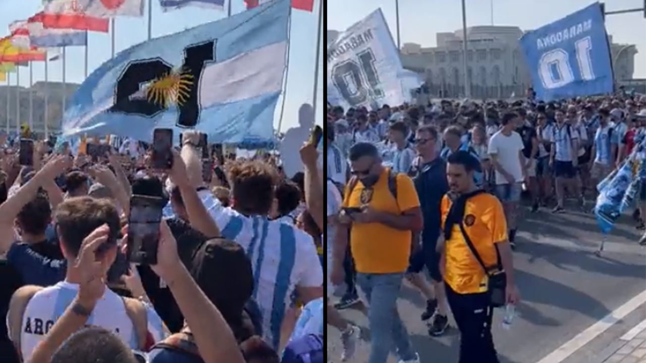 Hinchas argentinos sorprendieron con un banderazo previo al debut