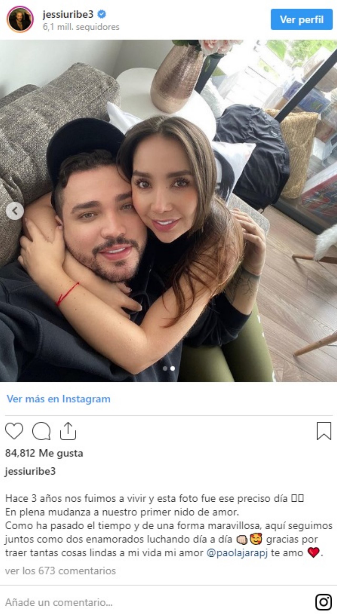Jessi Uribe cumplió tres años de relación con Paola Jara