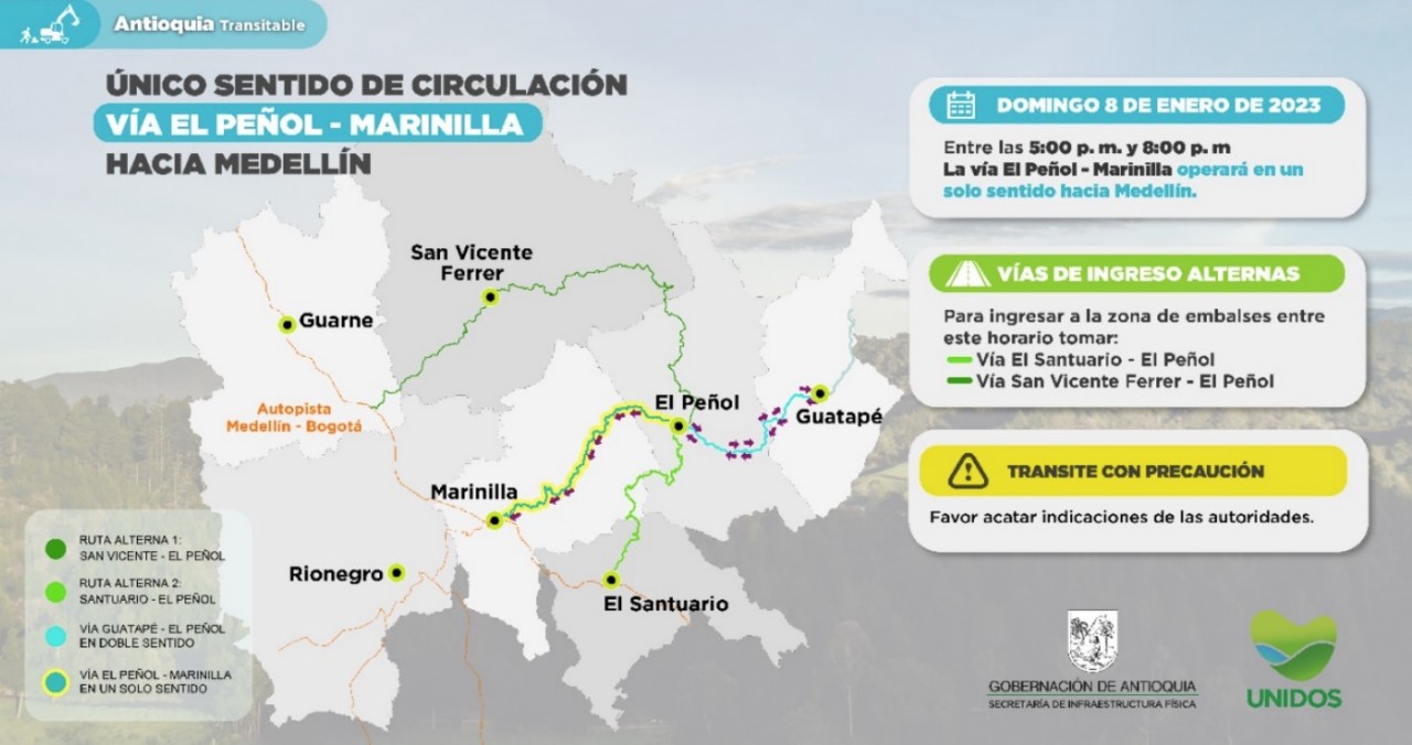 Vía El Peñol – Marinilla operará solo en sentido hacia Medellín el ...