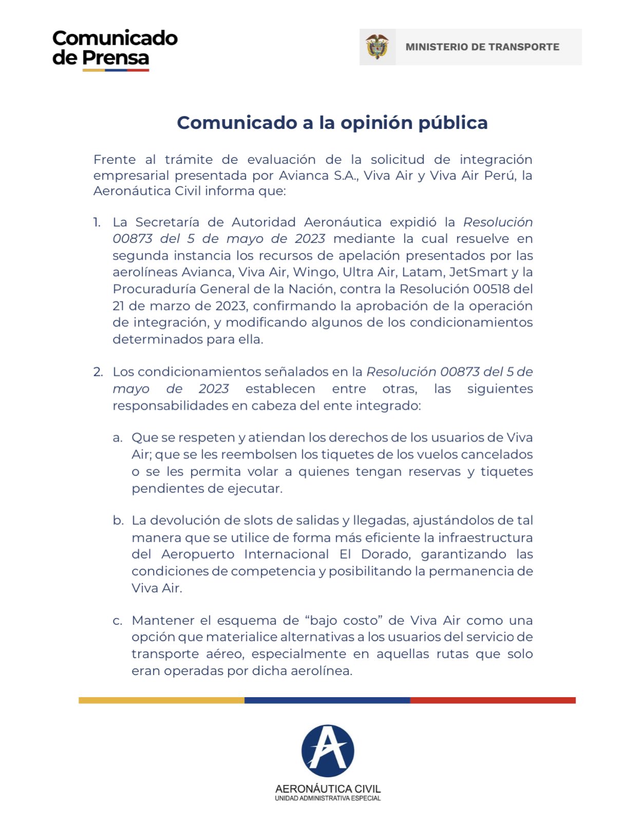 ¿Le bajó 'el tonito'? Aerocivil modifica condiciones para integración ...