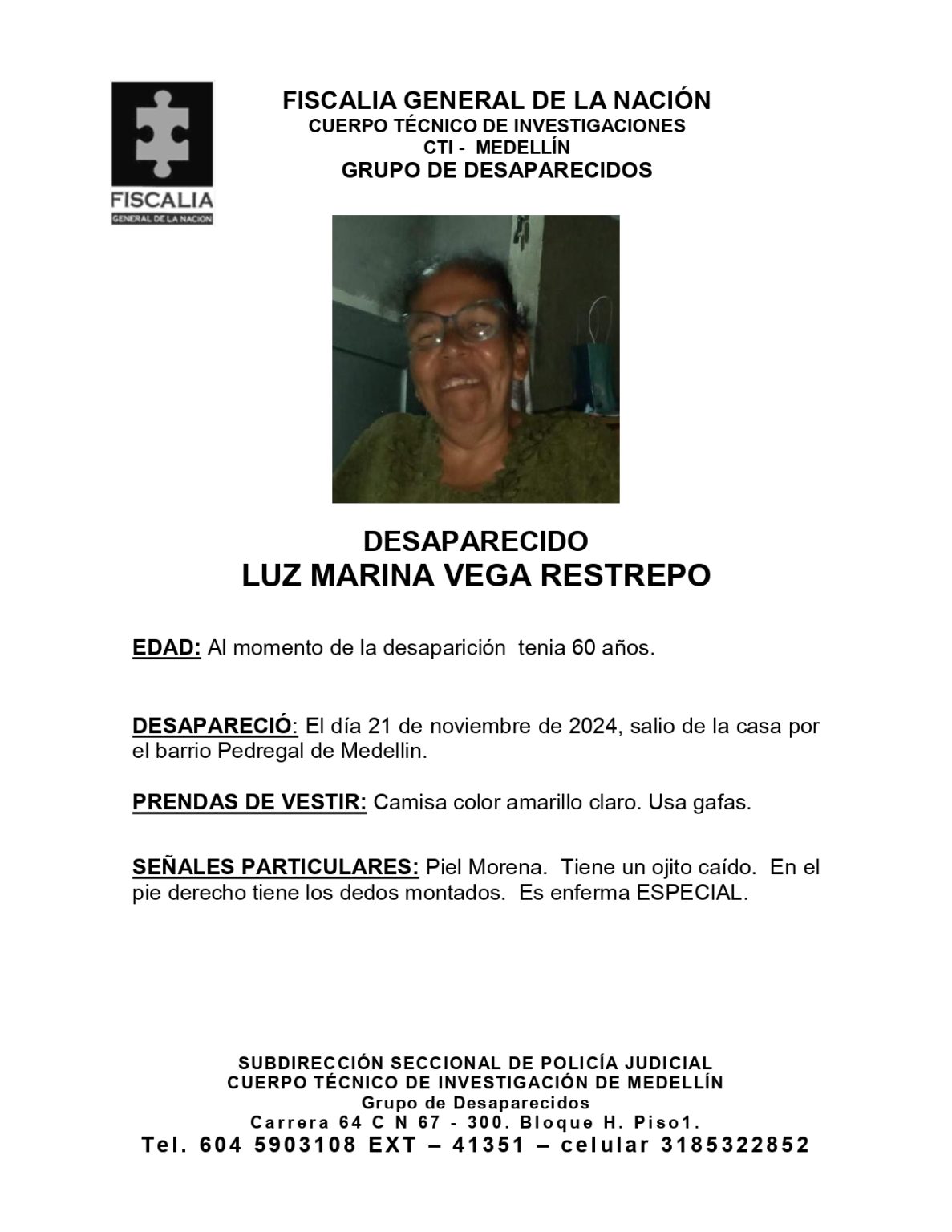 A Luz Marina Vega la busca su familia: Desapareció sin dejar rastro ...