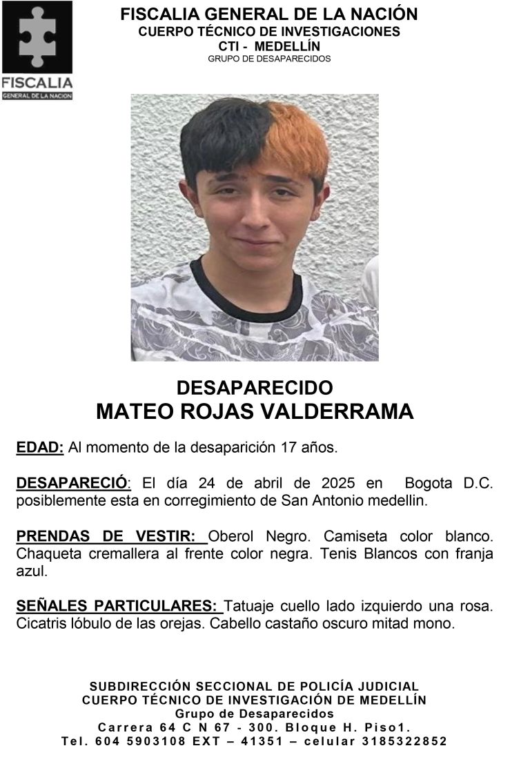 El menor Mateo Rojas reportado como desaparecido en Bogotá D.C. - Minuto30