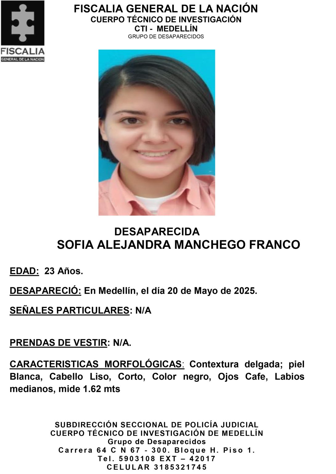 Sofía Alejandra Manchego desapareció en Medellín | Minuto30