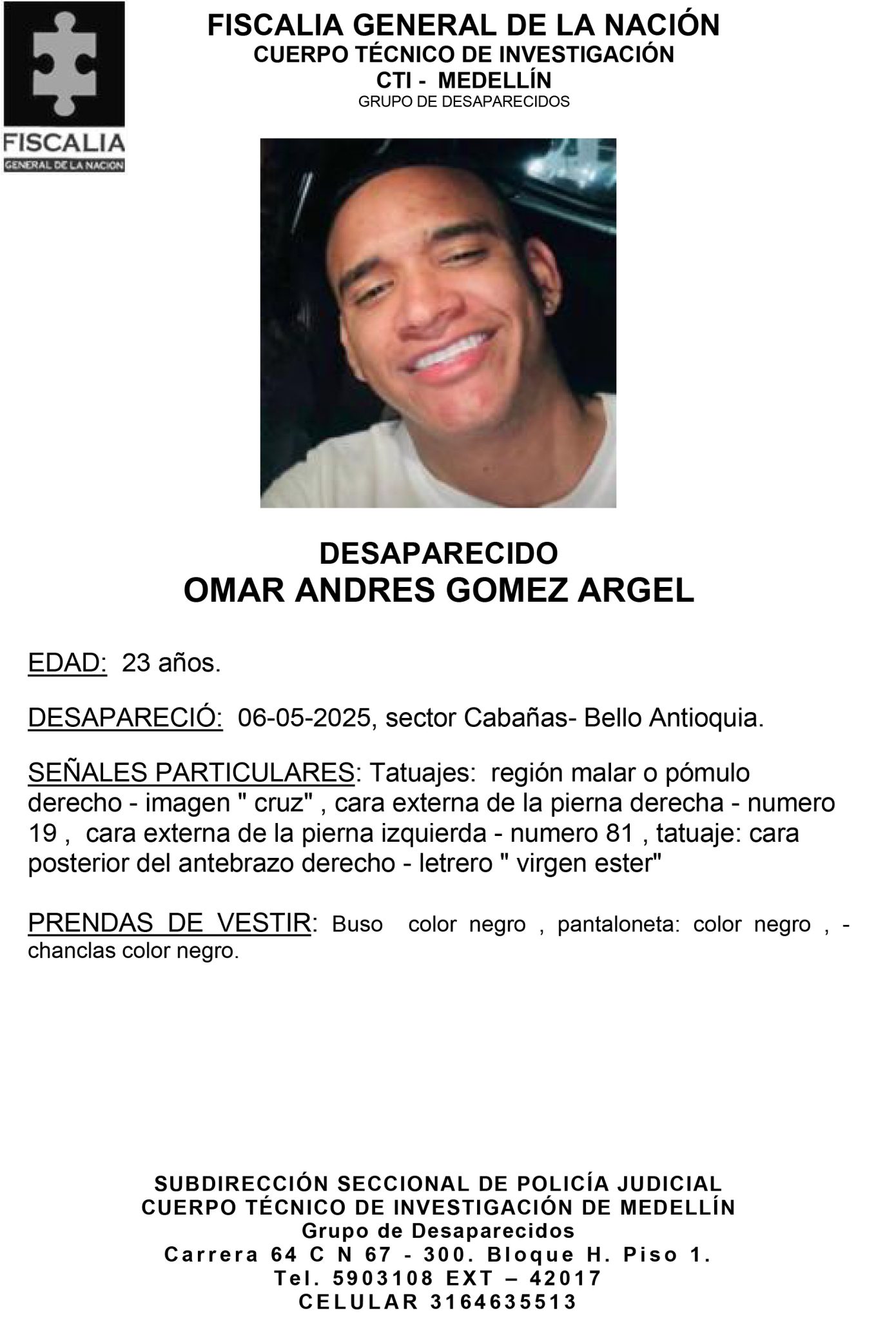 Omar Andrés Gómez desapareció en Bello - Minuto30