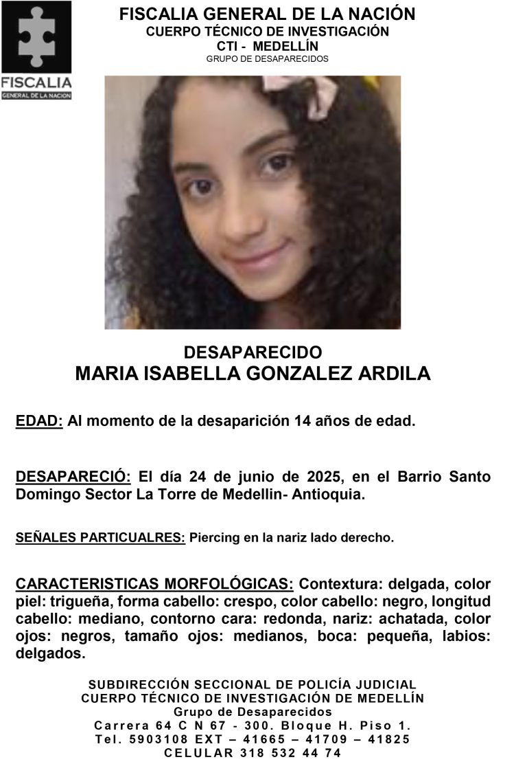 La menor María Isabella González desapareció en el Barrio Santo Domingo ...