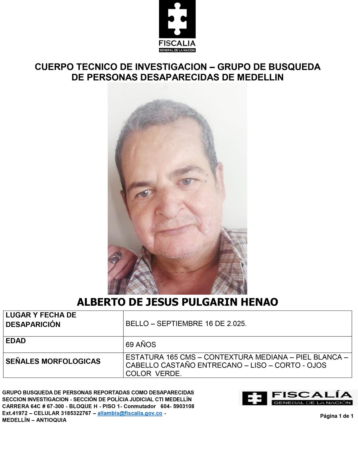 Alberto de Jesús Pulgarín desaparecido en Bello - Minuto30