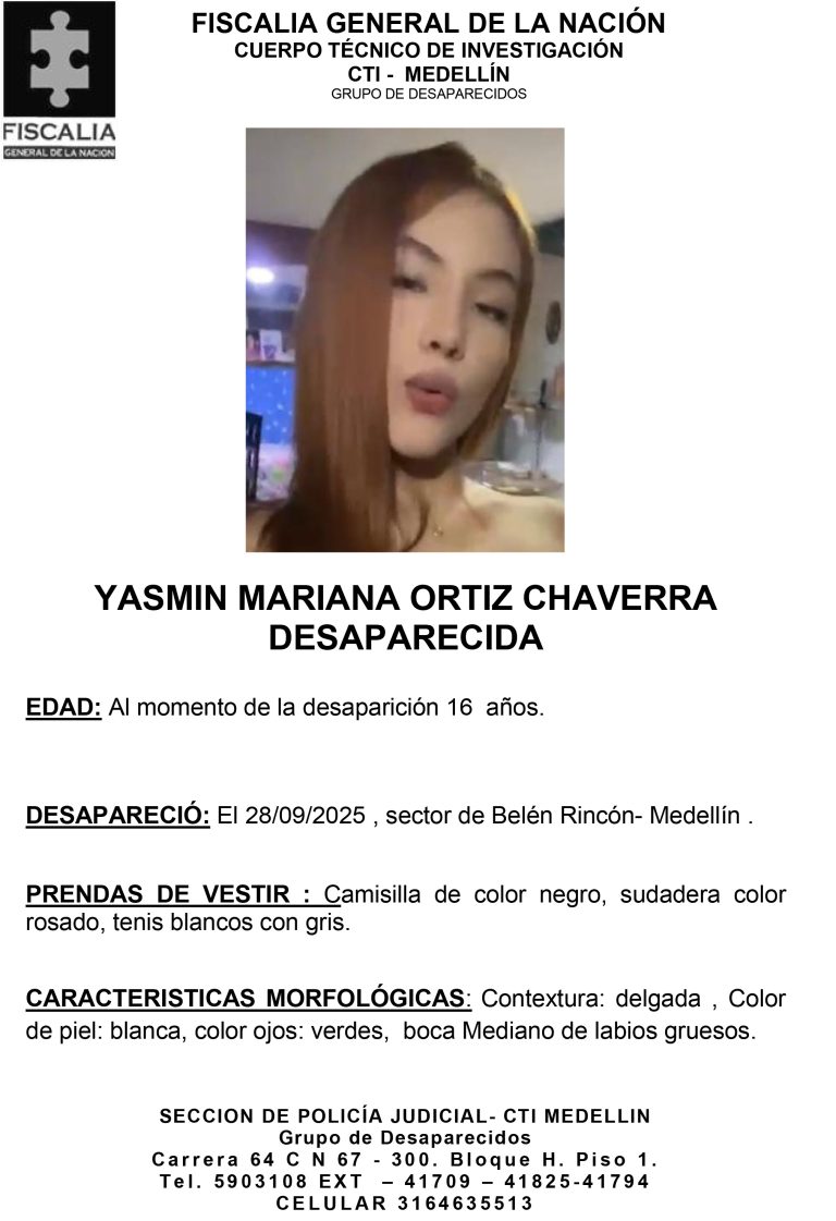 La menor Yasmin Mariana Ortiz desapareció en Medellín | Minuto30