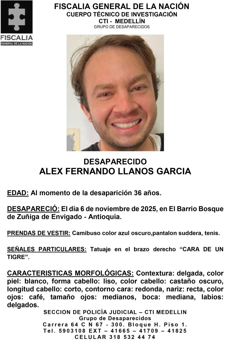 Alex Fernando Llanos desapareció en Envigado - Minuto30